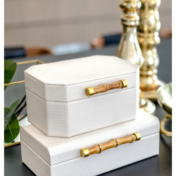 Tall Cream Box w/Bamboo Handle – Hollywood Interiors