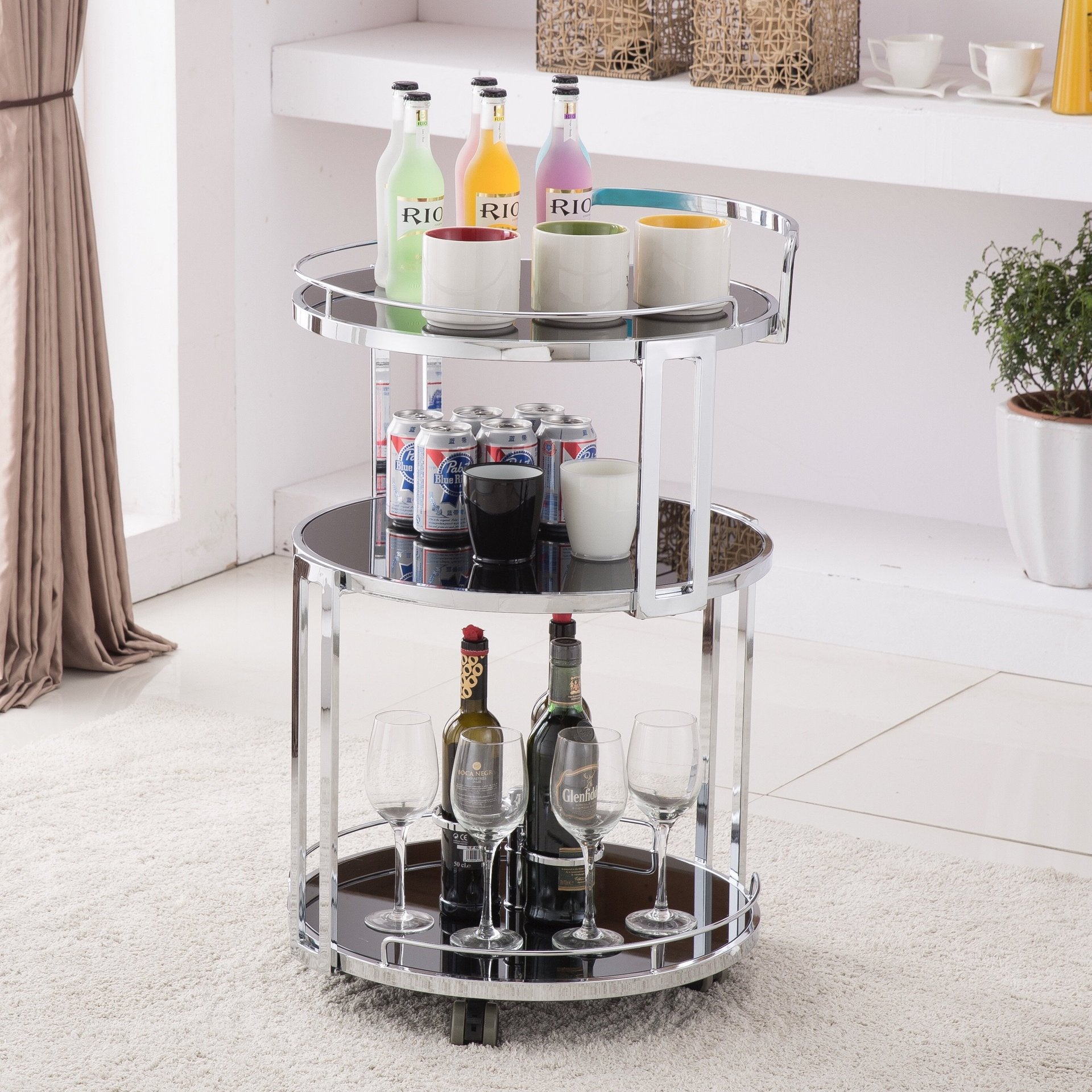 Monte Drink Trolley - Blk Glass – Hollywood Interiors